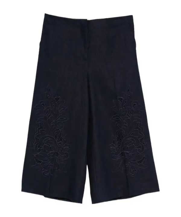 TWINSET Floral Embroidered Wide-leg Cropped Pants