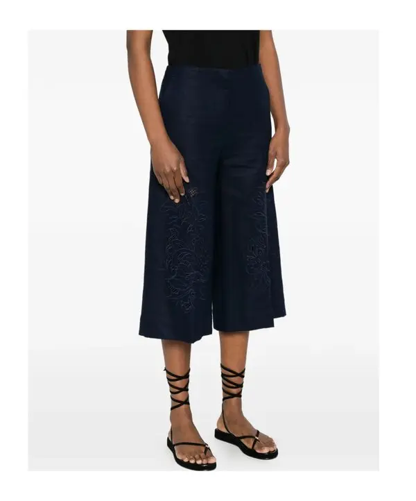 TWINSET Floral Embroidered Wide-leg Cropped Pants