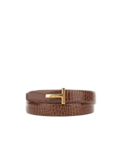 TOM FORD Embossed T-plaque Belt - Brown