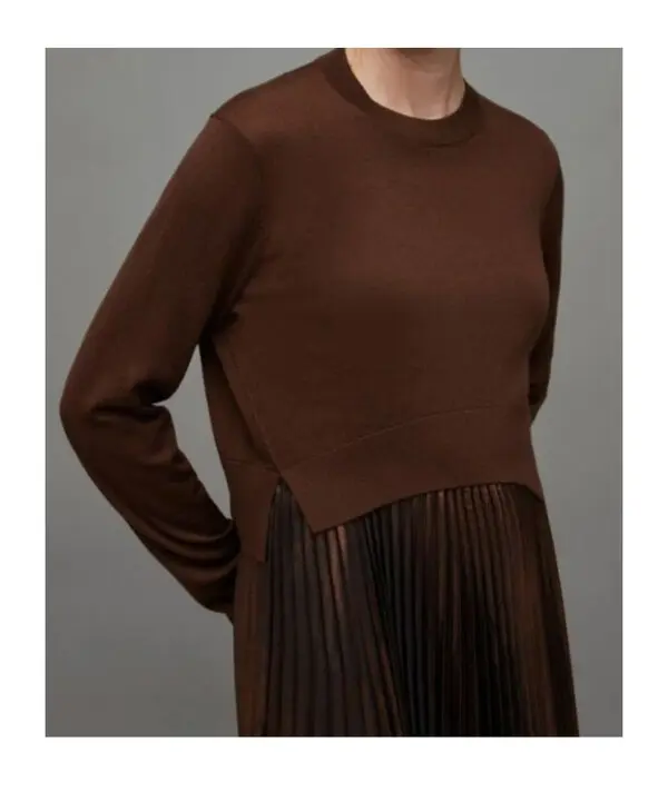ALLSAINTS Metallic Foil Pleated Midi Dress