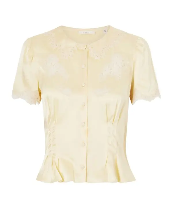 DÔEN Silk-satin Lace Trimmed Blouse - Nude