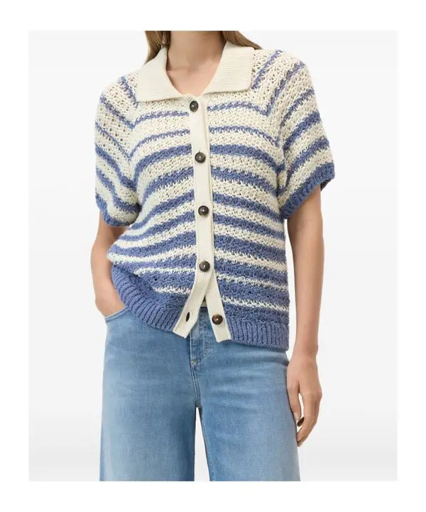 Closed Striped Knit Polo Cardigan - Nude