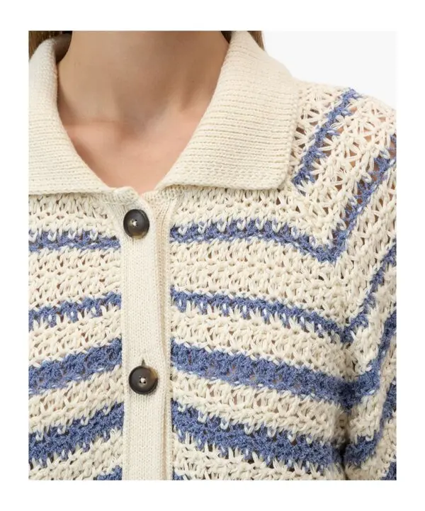 Closed Striped Knit Polo Cardigan - Nude