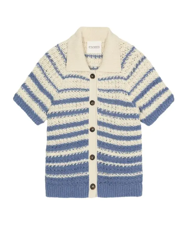 Closed Striped Knit Polo Cardigan - Nude