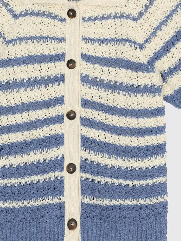 Closed Striped Knit Polo Cardigan - Nude