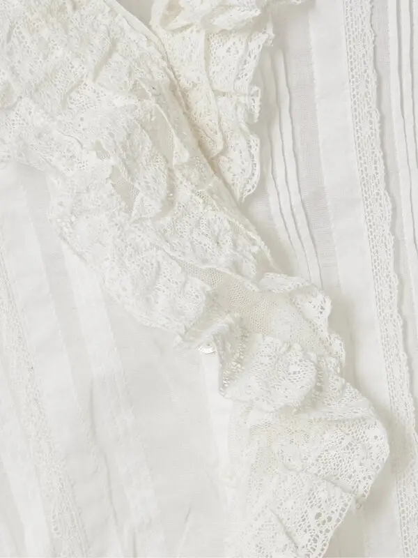 DÔEN Bernadette Ruffled Lace-trim Blouse In Organic Cotton
