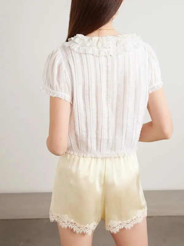 DÔEN Bernadette Ruffled Lace-trim Blouse In Organic Cotton