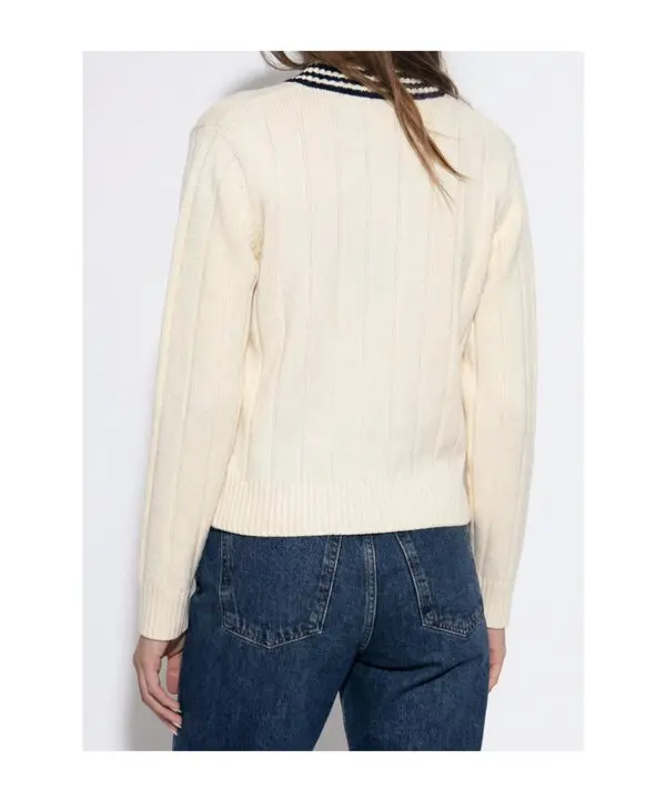 SPORTY  RICH Sporty & Rich Long-sleeved V-neck Knitwear With Ribbed Trim