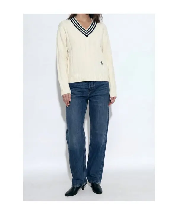 SPORTY  RICH Sporty & Rich Long-sleeved V-neck Knitwear With Ribbed Trim