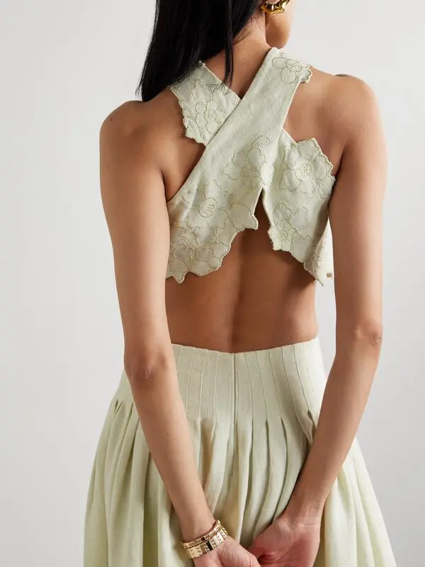 Cult Gaia Matias Cropped Embroidered Top