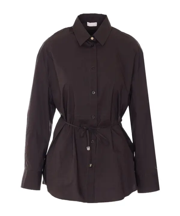 Liu Jo Long-sleeve Poplin Shirt With Waist Tie - Black