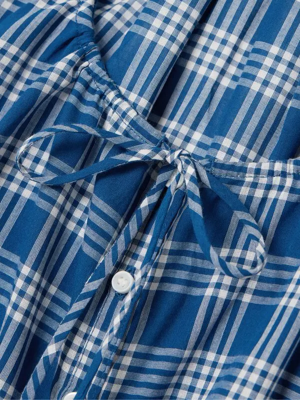 DÔEN Theo Cropped Checked Organic Cotton Top - Blue