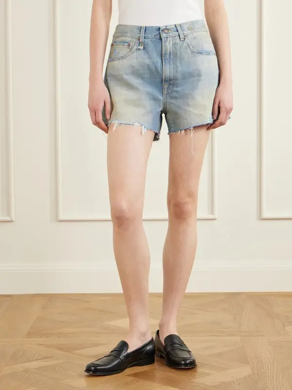 R13 Frayed Denim Shorts