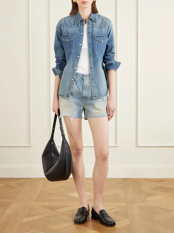 R13 Frayed Denim Shorts