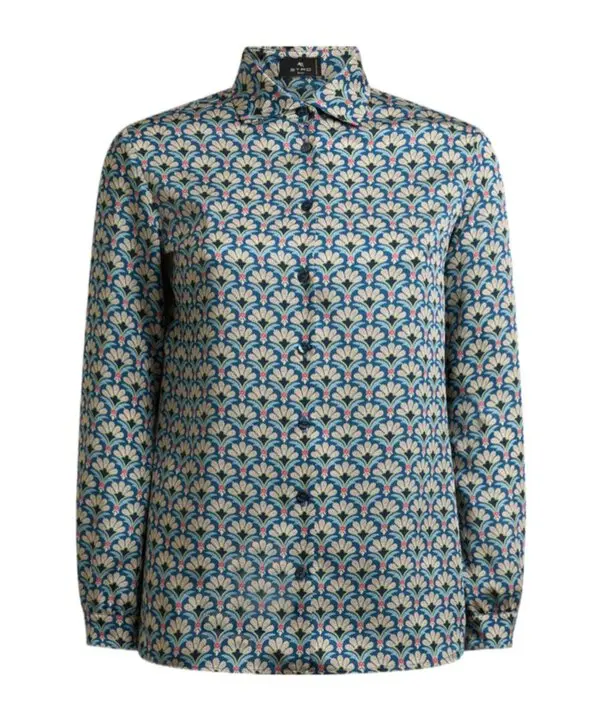 Etro Micro Palm Motif Twill Shirt