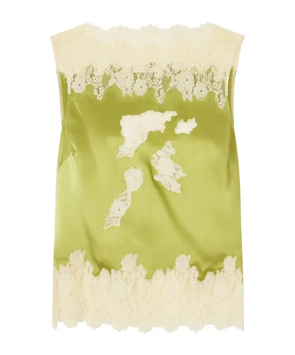 DÔEN Silk-satin Lace Trimmed Top - Green