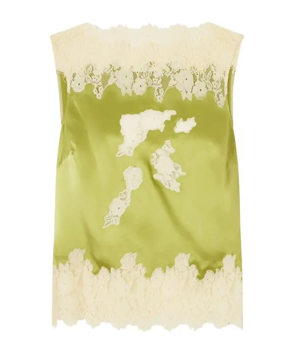 DÔEN Silk-satin Lace Trimmed Top - No