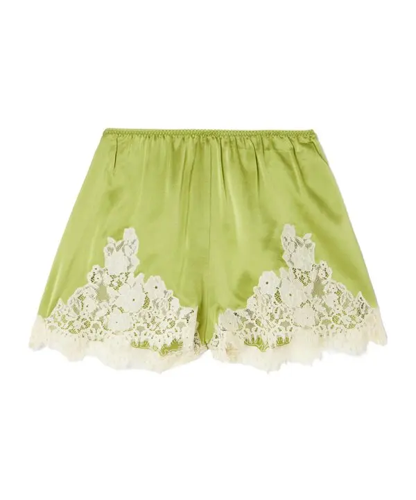 DÔEN Trimmed Silk-satin Shorts - Green