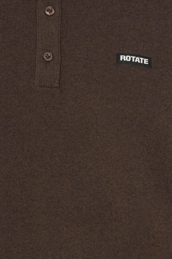 ROTATE BY BIRGER CHRISTENSEN Long Sleeve Cropped Knit Polo Shirt - Dark Brown