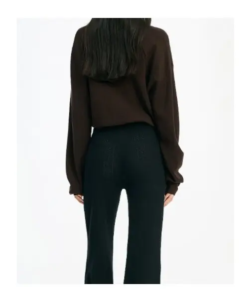 ROTATE BY BIRGER CHRISTENSEN Long Sleeve Cropped Knit Polo Shirt - Dark Brown