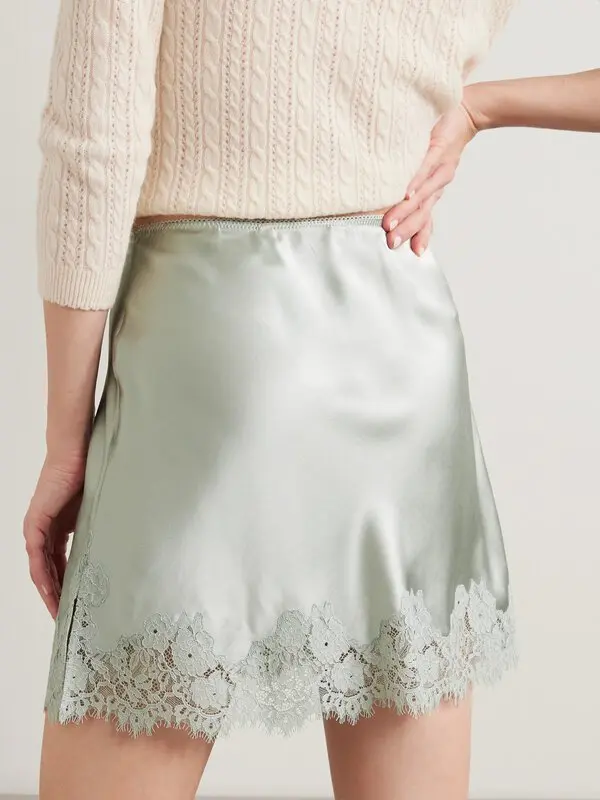 DÔEN Giulietta Mini Skirt In Silk-charmeuse With Lace Trim - Gray