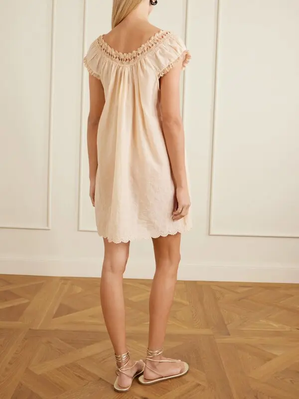 DÔEN Organic Cotton-voile Mini Dress With Lace Trims