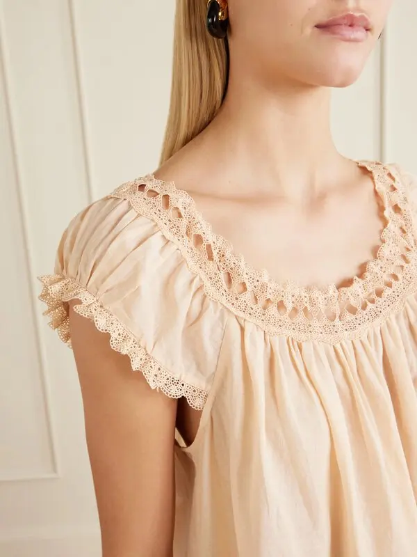 DÔEN Organic Cotton-voile Mini Dress With Lace Trims
