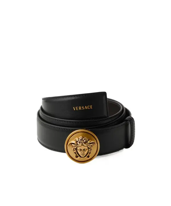 Versace Leather Belt 3.5 Cm With Medusa Hardware - Black