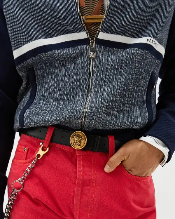 Versace Leather Belt 3.5 Cm With Medusa Hardware