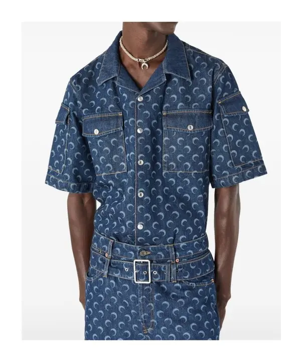 MARINE SERRE Denim Loose Short Sleeves Shirt