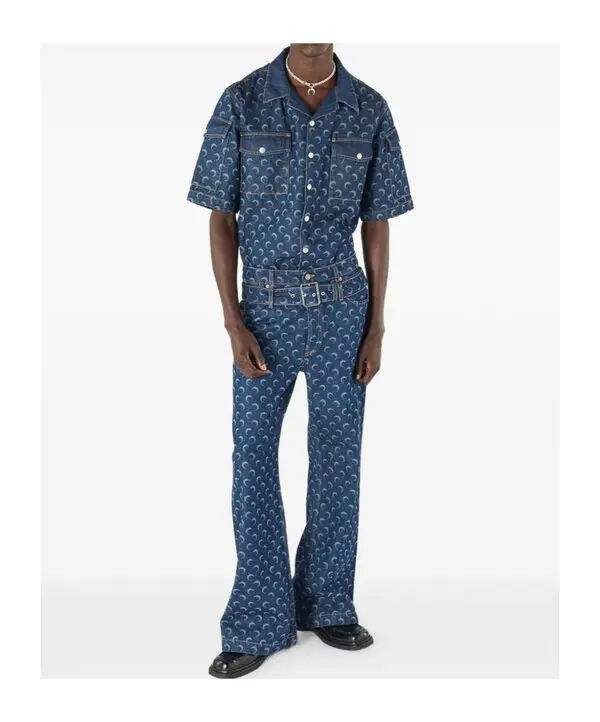 MARINE SERRE Denim Loose Short Sleeves Shirt