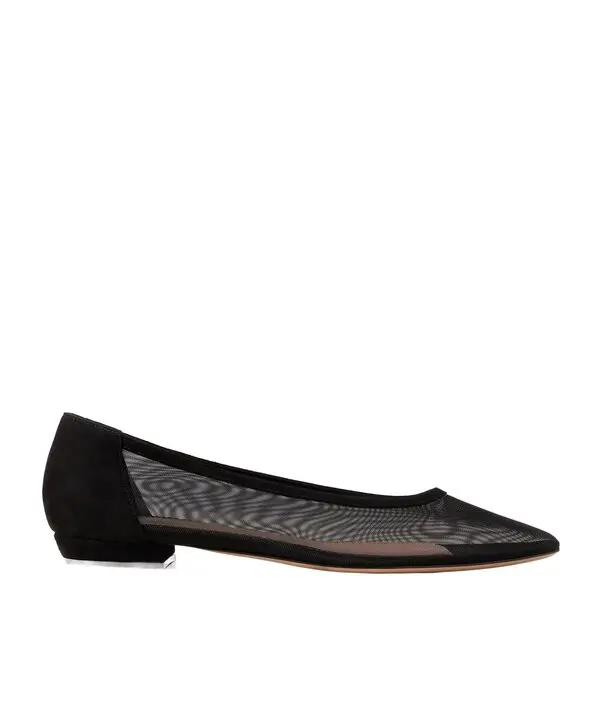 GIANVITO ROSSI Suede-trimmed Mesh Point-toe Flats