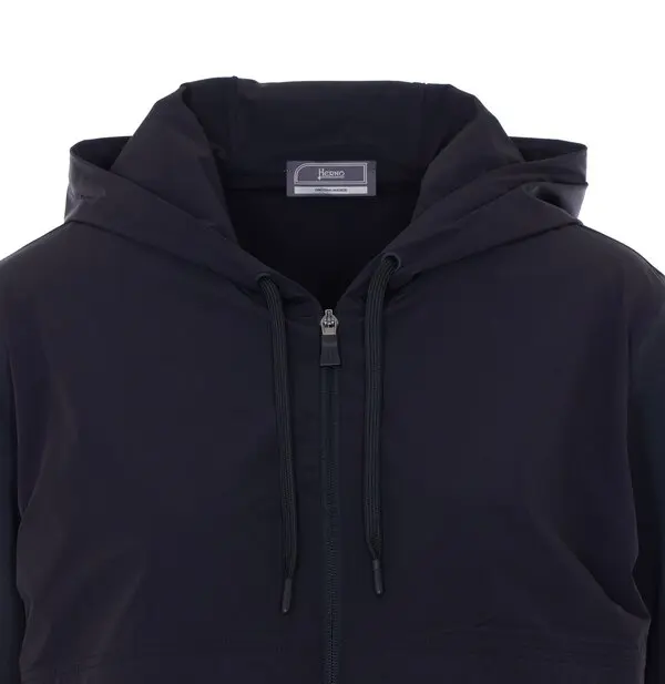 Herno Zip-up Windbreaker Hoodie - Black