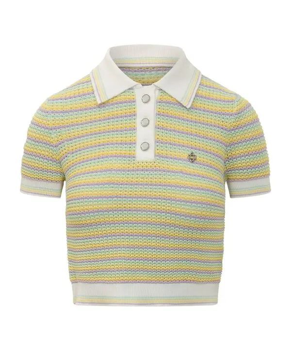 Casablanca Striped Knitted Polo Top With Logo Buttons