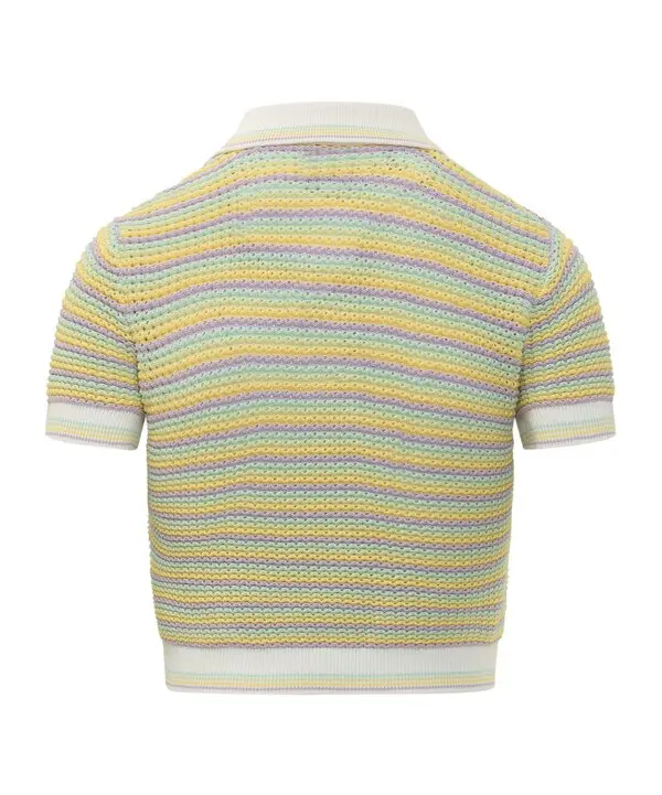 Casablanca Striped Knitted Polo Top With Logo Buttons