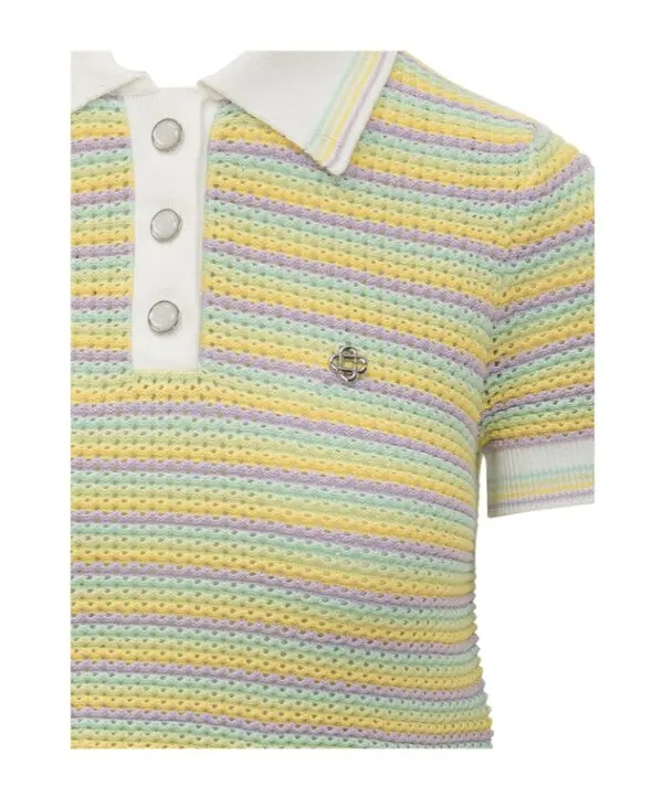 Casablanca Striped Knitted Polo Top With Logo Buttons