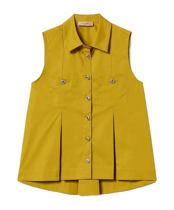 TWINSET Pleated Chest-pocket Shirt - Brown