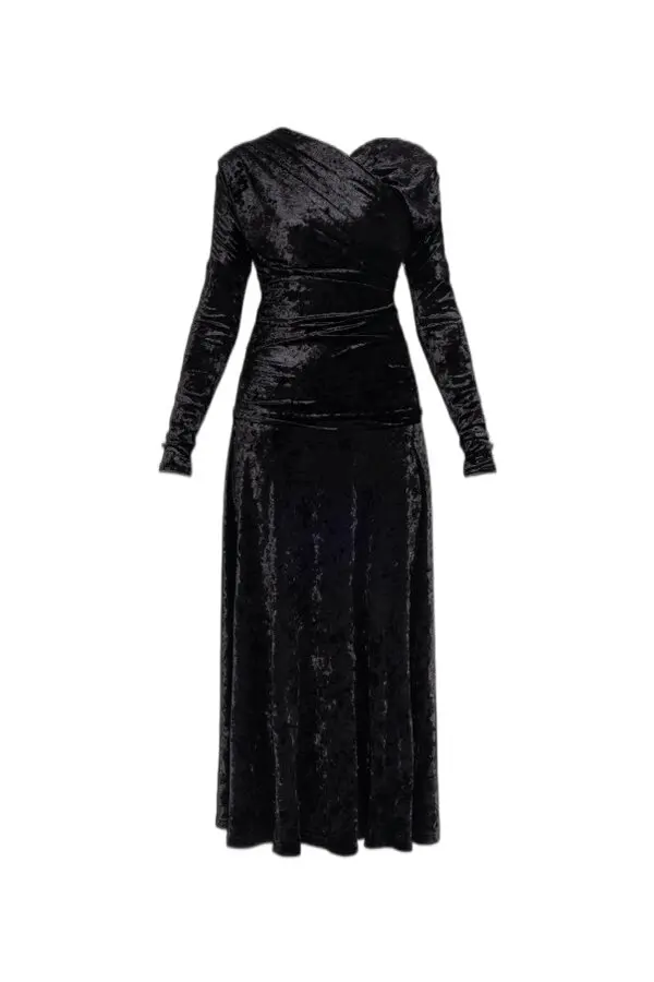 GANNI Long Sleeved Pleated Velvet Maxi Dress