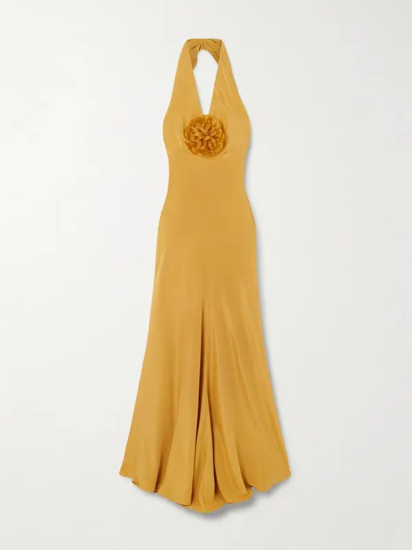 RODARTE Embellished Silk-crepe Halterneck Gown - Yellow