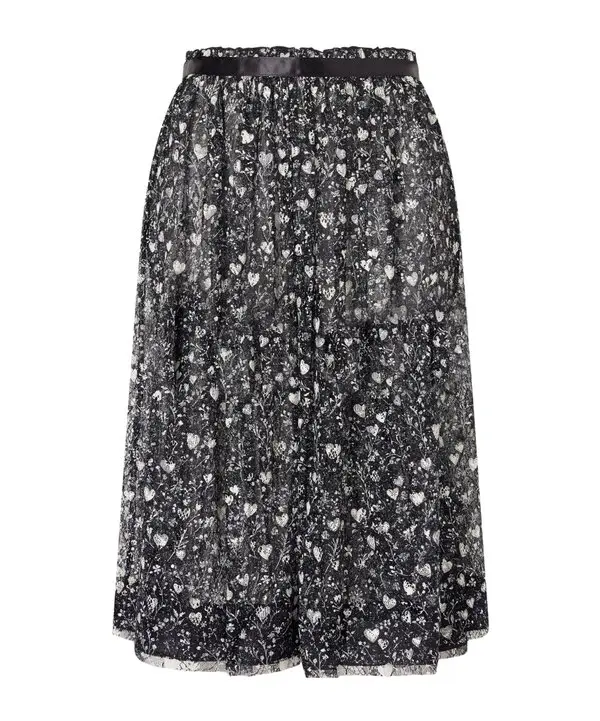 R13 Satin-trimmed Printed Lace Midi Skirt