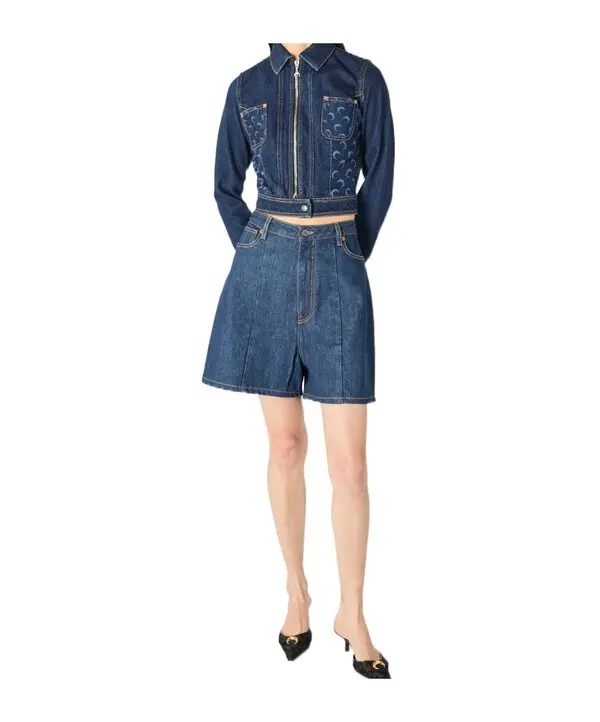 MARINE SERRE Logo Patch Panelled Denim Shorts - Midnight Blue