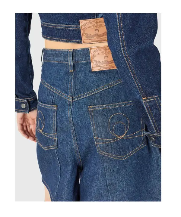 MARINE SERRE Paneled Denim Shorts With Logo Patch