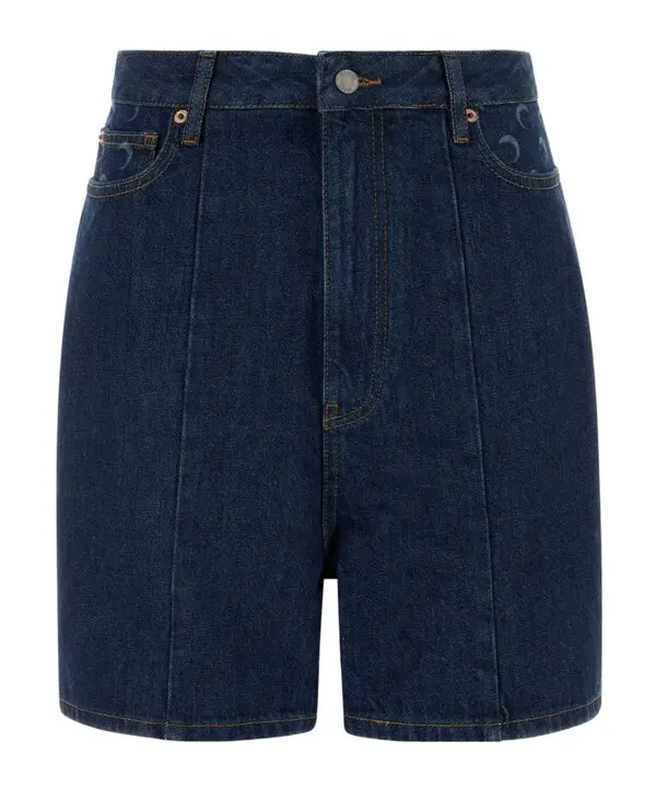 MARINE SERRE Paneled Denim Shorts With Logo Patch - Midnight Blue
