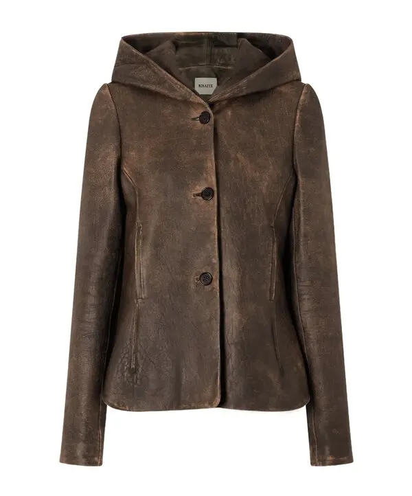 Khaite Hooded Leather Jacket - Brown