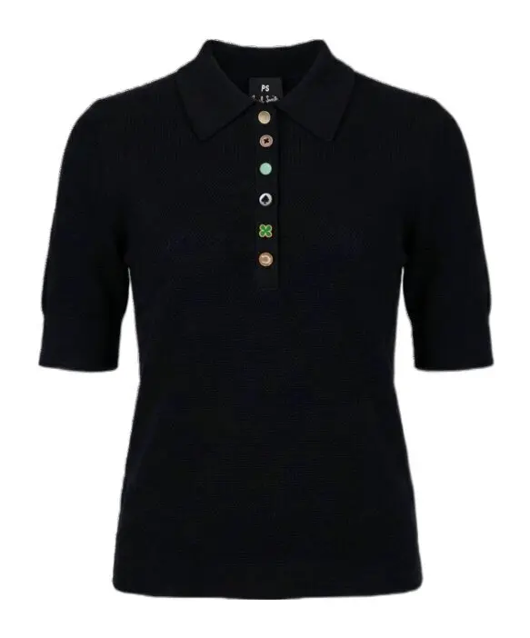 Paul Smith Decorative Buttoned Polo Jumper - Black