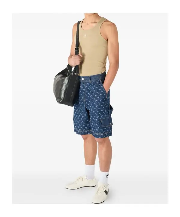 MARINE SERRE All-over Moon Print Denim Shorts - Black