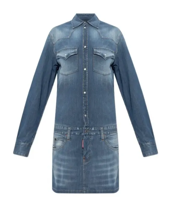 Dsquared2 Denim Western Shirt Dress - Blue