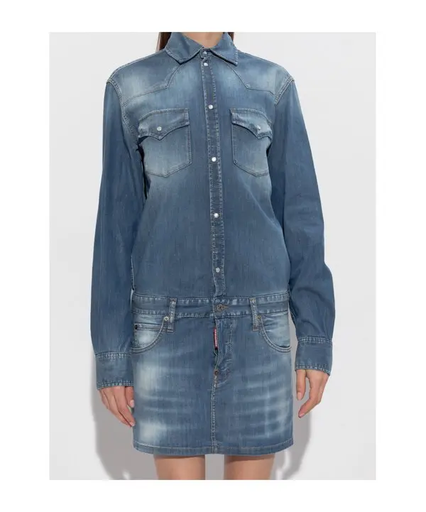 Dsquared2 Denim Western Shirt Dress - Blue