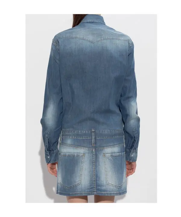 Dsquared2 Denim Western Shirt Dress - Blue