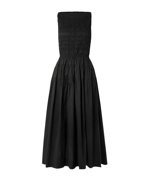 DÔEN Pleated Organic Cotton-poplin Midi Dress - Black